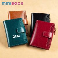 China Genuine Leather Ladies Purse with Card Holder Zipper Closure Short Wallet 12.5cm for sale