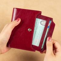 China Genuine Leather Ladies Purse with Card Holder Zipper Closure Short Wallet 12.5cm for sale