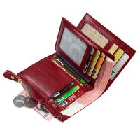 China Genuine Leather Ladies Purse with Card Holder Zipper Closure Short Wallet 12.5cm for sale