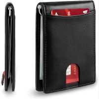 China Mens Slim Carbon Fiber Leather Wallet RFID Blocking Front Pocket Card Slots 8 Card Capacity for sale