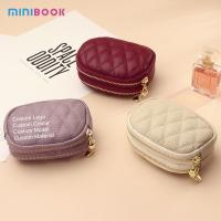 China Genuine Cowhide Leather Double Zipper Keychain Pouch Large Capacity 11.5x8.5x3.5cm for Women for sale