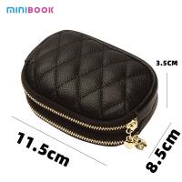 China Genuine Cowhide Leather Double Zipper Keychain Pouch Large Capacity 11.5x8.5x3.5cm for Women for sale