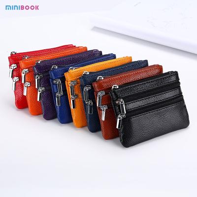 China Genuine Leather Coin Purse with Key Ring Pure Colors Low MOQ Custom Logo OEM for sale