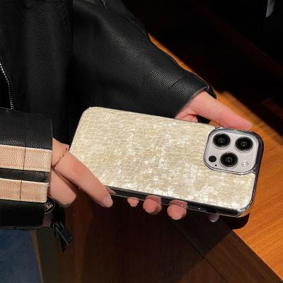China Electroplated Leather Crocodile Pattern Phone Case for iPhone 15 Pro Max Shockproof Wireless Charging for sale