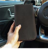 China Waterproof Genuine Leather Credit Card Wallet for Men Large Capacity 12 Card Slots Zipper Purse for sale