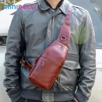 China Genuine Cowhide Leather Cross Body Chest Bag Men Durable All Seasons 1 Main Pocket for sale