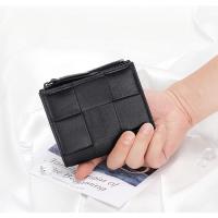 China Genuine Leather Handwoven Coin Purse Short Wallet 11.5cm x 9.5cm Unisex Sheepskin Wallet for sale