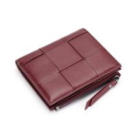 China Genuine Leather Handwoven Coin Purse Short Wallet 11.5cm x 9.5cm Unisex Sheepskin Wallet for sale