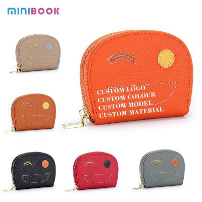 China Genuine Leather Keychain Pouch Ultra Thin Zipper Hasp Closure 10.5x8x2.5cm Women Minibook for sale