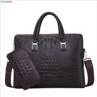 China End Crocodile Embossed Genuine Leather Business Handbags Briefcase Laptop Bag for Men 15.6 Inch for sale