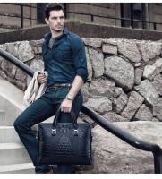 China End Crocodile Embossed Genuine Leather Business Handbags Briefcase Laptop Bag for Men 15.6 Inch for sale
