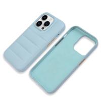 China Candy Color PU Puffer Phone Cover with Holder for iPhone 13 14 15 Pro Max Shockproof for sale
