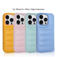 China Candy Color PU Puffer Phone Cover with Holder for iPhone 13 14 15 Pro Max Shockproof for sale