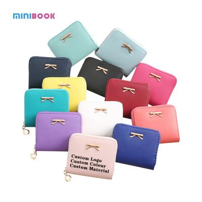 China Custom Bowknot Letter Logo Small Zipper Coin Purse 10x8x2 cm PU Leather for sale
