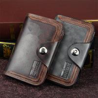 China Custom Logo Vintage Hook Three Fold Men's Wallet Waterproof Large Capacity 12 Card Slots for sale