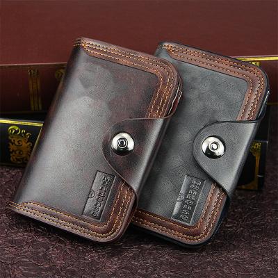 China Custom Logo Vintage Hook Three Fold Men's Wallet Waterproof Large Capacity 12 Card Slots for sale