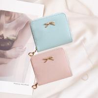 China Custom Bowknot Letter Logo Small Zipper Coin Purse 10x8x2 cm PU Leather for sale