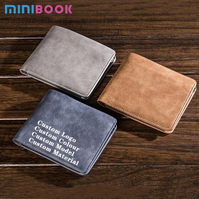 China Custom Logo Short PU Leather Wallet Two Fold Card Holder 11.5cm x 9.5cm for Multicard Storage for sale