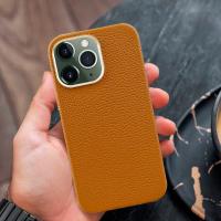 China Custom Logo Genuine Pebble Leather Phone Case for iPhone 14 13 12 11 Pro Max Shockproof for sale