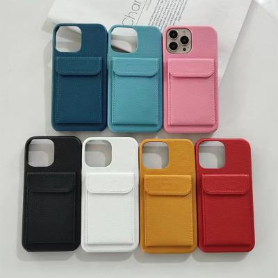 China PU Leather Card Holder Phone Case for iPhone Shockproof Luxury Design with Wireless Charging Support for sale