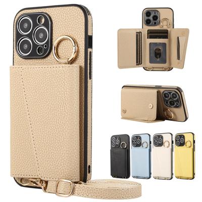 China iPhone 14 15 Pro Max Vegan Leather Crossbody Cellphone Bag with Removable Strap and Card Holder for sale