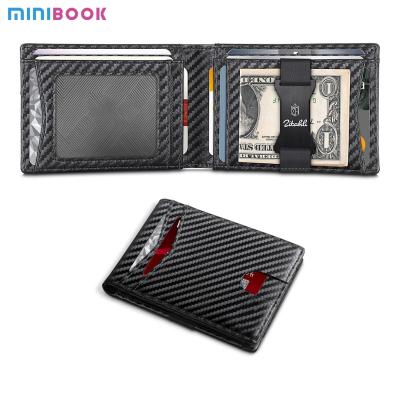 China Custom Slim Carbon Fiber Genuine Leather Money Clip Wallet for Men with RFID Blocking for sale