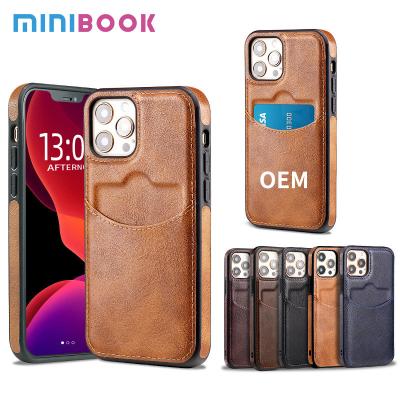China iPhone 15 Pro Max PU Leather Card Slot Holder Slim Vintage Mobile Phone Case Shockproof for sale