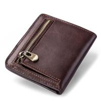 China Minibook Genuine Leather Men Wallet RFID Slim Money Clip Zipper Coins Purse 9.5x10.5cm for sale