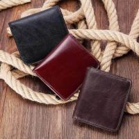 China Minibook Genuine Leather Men Wallet RFID Slim Money Clip Zipper Coins Purse 9.5x10.5cm for sale