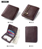 China Minibook Genuine Leather Men Wallet RFID Slim Money Clip Zipper Coins Purse 9.5x10.5cm for sale