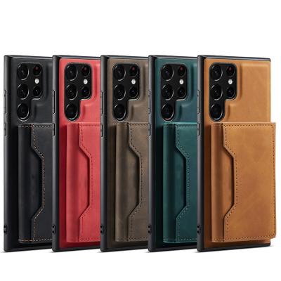 China PU Leather Magnetic Card Pocket Case for Samsung Galaxy S22 S23 Ultra Shockproof for sale
