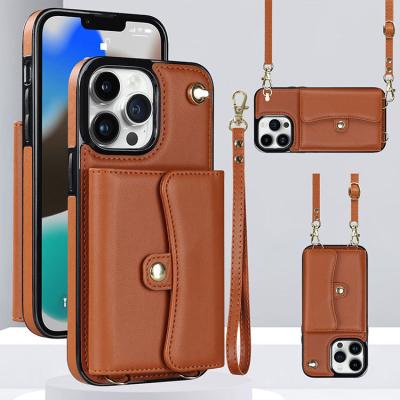 China iPhone 13 14 15 Pro Max Mini Wallet Card Holder Slim Case with Lanyard Wireless Charge Support for sale