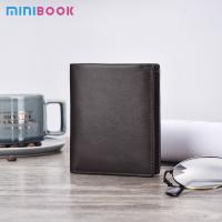 China Custom Logo Men's Short Wallet Thin Minimalist Front Pocket RFID Blocking Genuine Leather 10.5x9cm for sale
