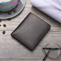 China Custom Logo Men's Short Wallet Thin Minimalist Front Pocket RFID Blocking Genuine Leather 10.5x9cm for sale