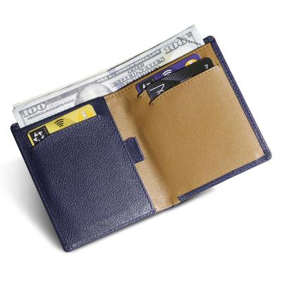 China Custom Logo Full Grain Leather Front Pocket Wallet with RFID Protection 10.5cm x 8.5cm for sale