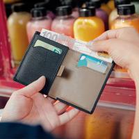 China Custom Logo Full Grain Leather Front Pocket Wallet with RFID Protection 10.5cm x 8.5cm for sale