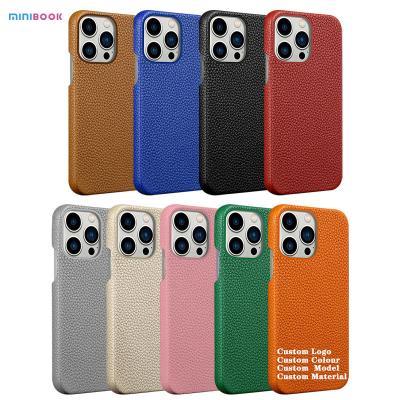 China Luxury Genuine Leather Phone Case for iPhone 13 14 with OEM ODM Custom Logo 15x0.8x7.5cm for sale