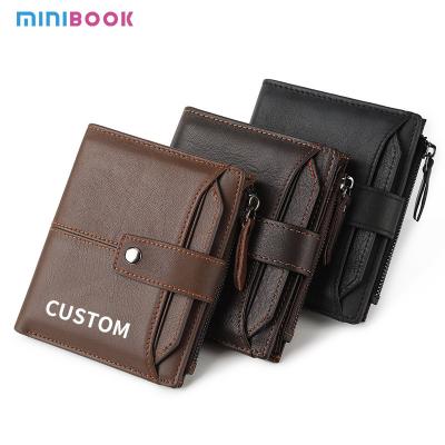 China RFID Blocking Aluminum Wallet Genuine Leather with Zipper Pocket for Men Women 8 Card Slots for sale