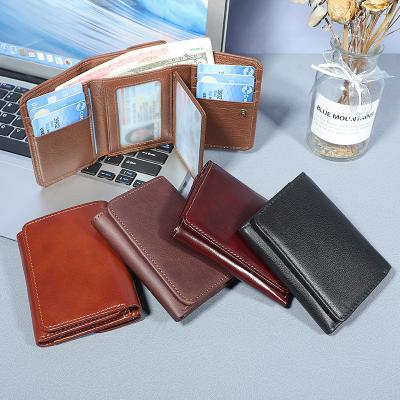 China Custom Logo Men's Genuine Leather RFID Blocking Trifold Credit Card Holder Wallet 8 Slot for sale
