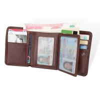 China Custom Logo Men's Genuine Leather RFID Blocking Trifold Credit Card Holder Wallet 8 Slot for sale