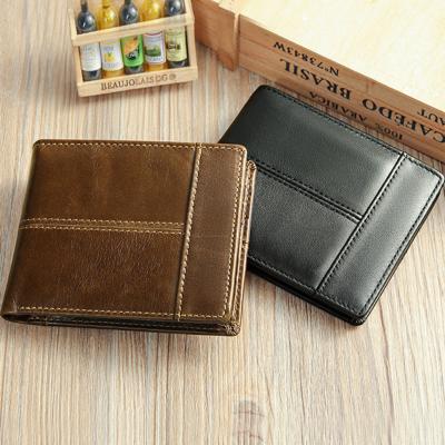 China Genuine Leather RFID Short Wallet for Men Vintage Cash Holder Credit Card Wallet for sale