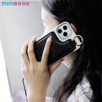 China Minibook Custom PU Leather Phone Case with Mirror Wrist Strap Card Holder for iPhone 14 16.5x8.3x3cm for sale