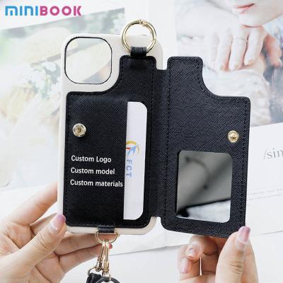 China Minibook Saffiano PU Leather Phone Case for iPhone 14 with Crossbody Strap 16.5x8.3cm for sale