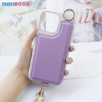 China Minibook Saffiano PU Leather Phone Case for iPhone 14 with Crossbody Strap 16.5x8.3cm for sale