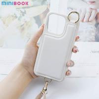 China Minibook Saffiano PU Leather Phone Case for iPhone 14 with Crossbody Strap 16.5x8.3cm for sale