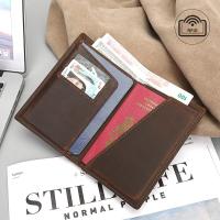 China RFID Blocking Genuine Leather Passport Wallet Open Closure Travel Credit Card Holder 14.5cm for sale