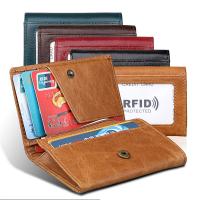 China Custom Logo RFID Blocking Short Bifold Zipper Wallet for Men Cow Leather 10.5cm x 7.5cm for sale