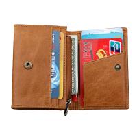 China Custom Logo RFID Blocking Short Bifold Zipper Wallet for Men Cow Leather 10.5cm x 7.5cm for sale