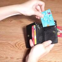 China Custom Logo RFID Blocking Short Bifold Zipper Wallet for Men Cow Leather 10.5cm x 7.5cm for sale