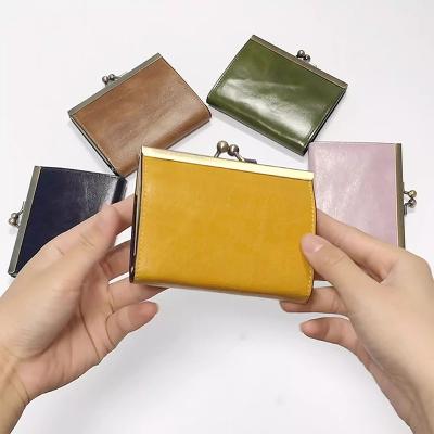 China Custom Vintage Genuine Leather Business Coin Purse ID Card Holder Wallet 10.5cm 8cm for sale